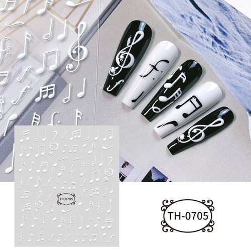 3D Nail Art Sticker White Treble Clef Music Note Self-Adhesive ...