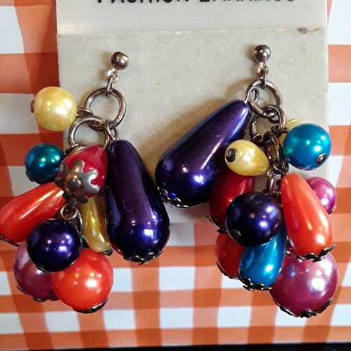 Earring Multicolor Beads Dangle Hang Fashion Stud Pierced 2" | eBay