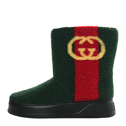 Authentic Men's Gucci Green Auckland Interlock GG Logo Furry Boots New ...