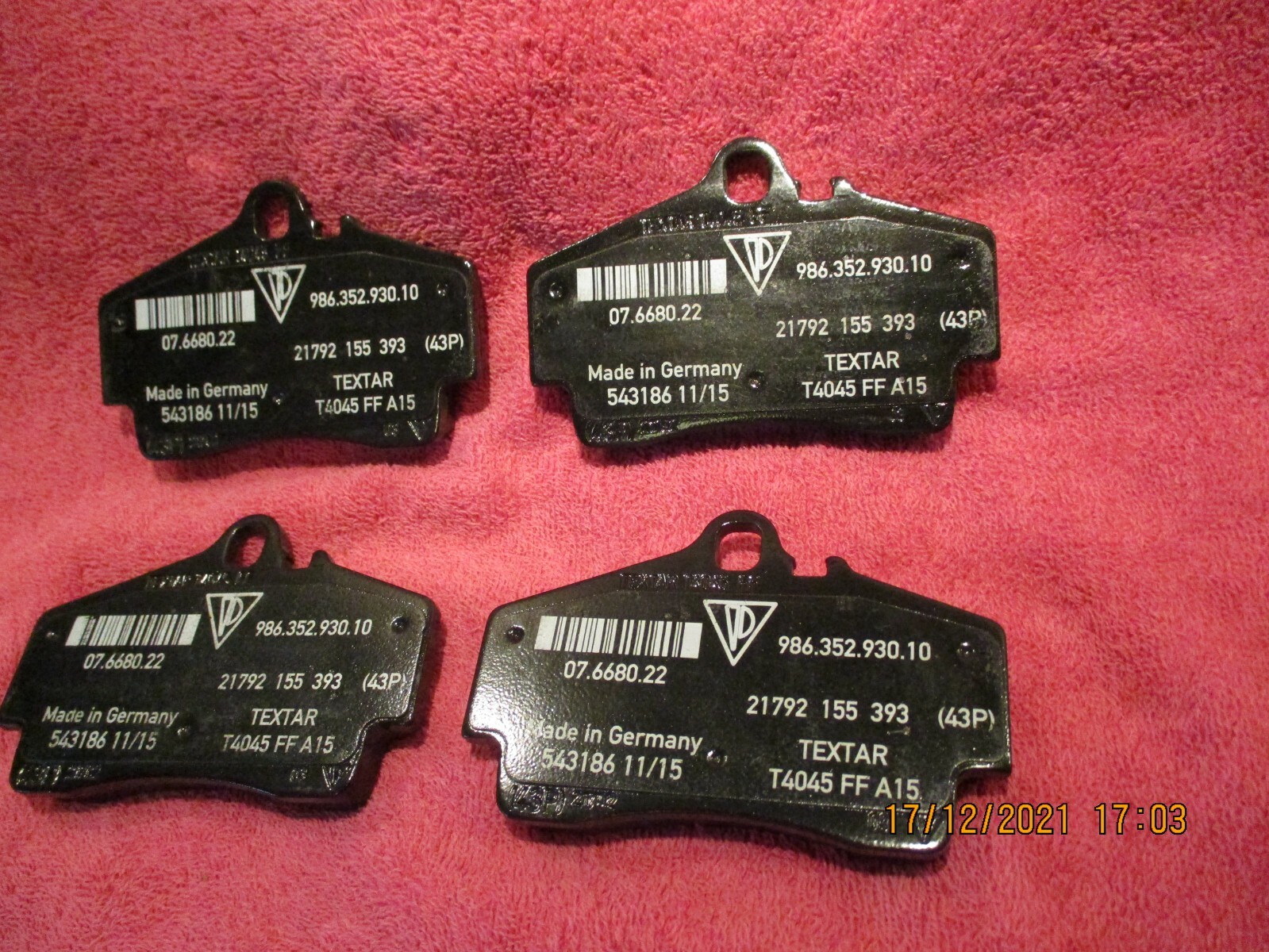 Porsche Cayman 987 Rear Brake Pad Set 98635293910 Genuine for sale ...