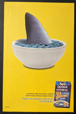 Quaker Oatmeal Berry Blue Print Ad Poster Art PROMO Original Shark Sea ...