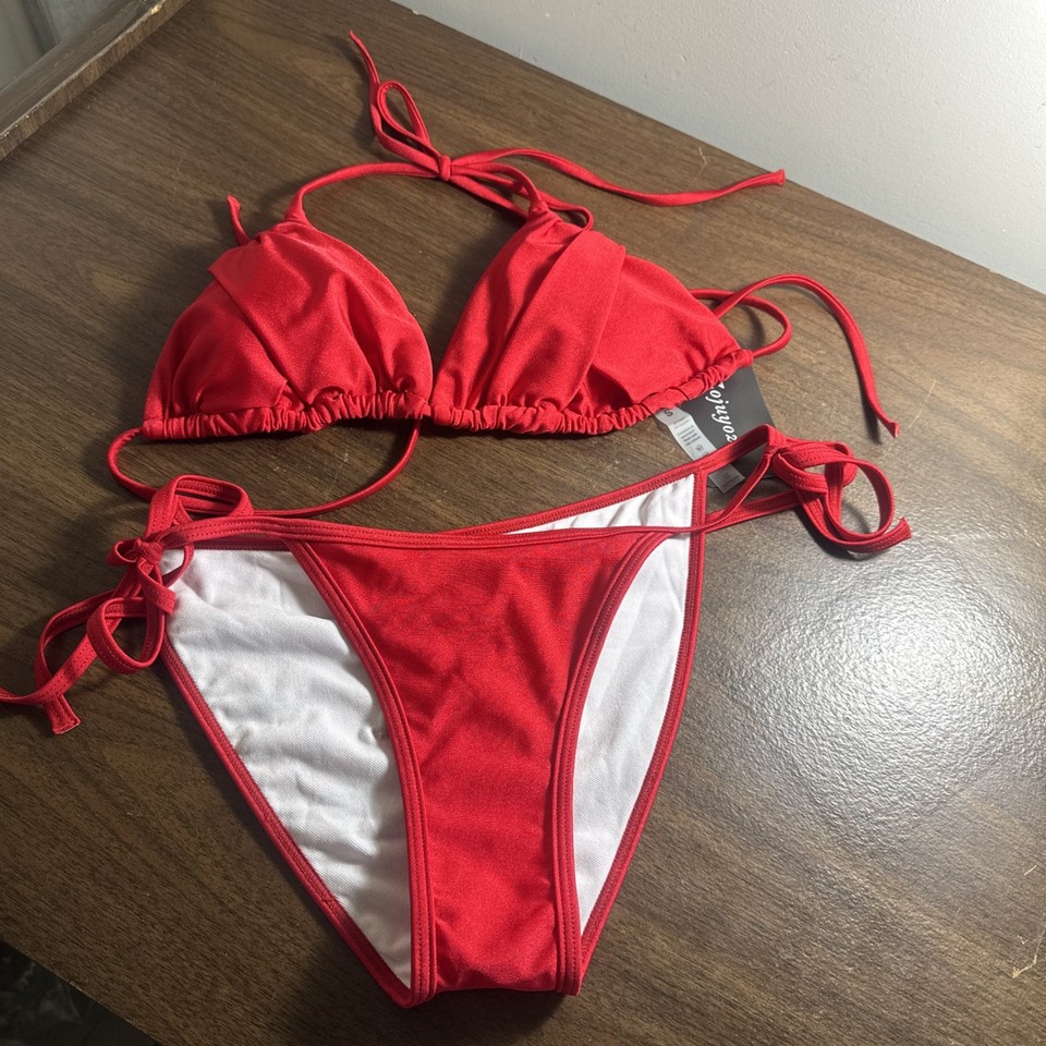 Women Two Piece Bikini Swimsuit Halter Triangle Bathing Suits Cheeky ...