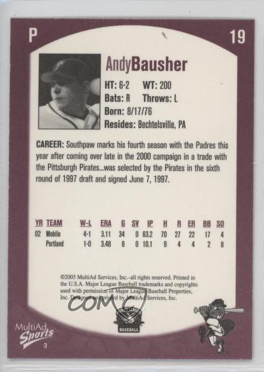 2003 MultiAd Sports Portland Beavers Andy Bausher #3 | eBay