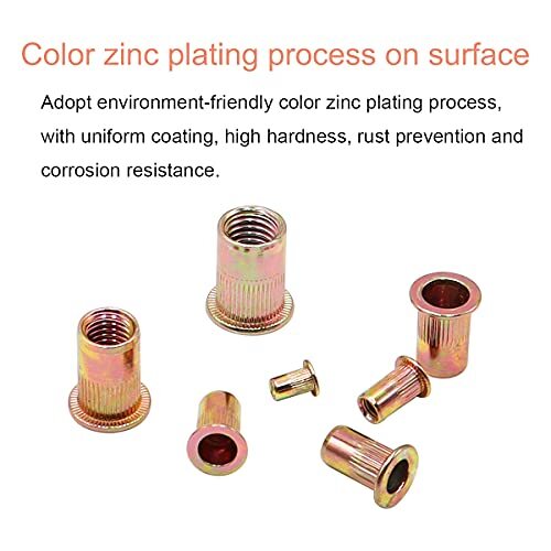 100pcs M6 Rivet Nutszinc Plated Finish Carbon Steel Flat Head Rivnut ...