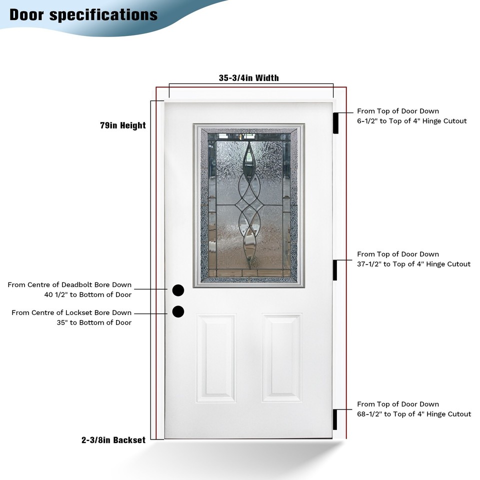 36x80 Fiberglass Entry Door, Decorative Glass, RH Inswing, 4-9/16 Vinyl ...