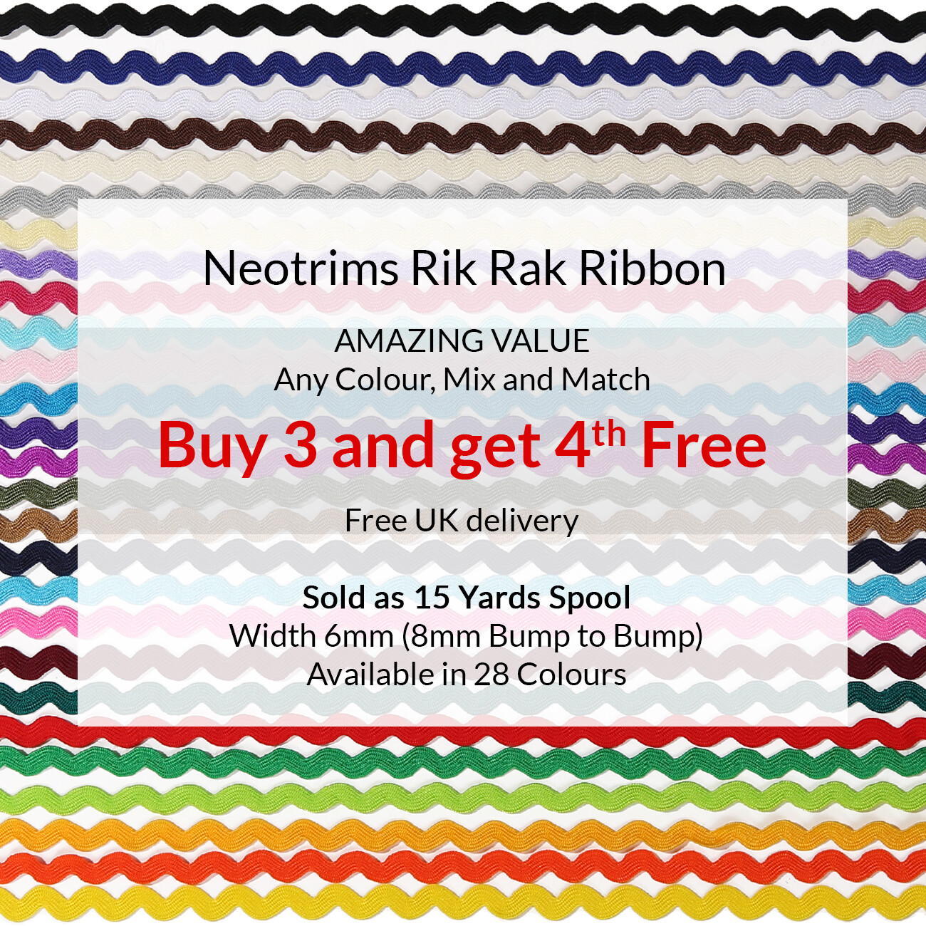 Rik Rak Ribbon, 15 Yards, Sewing Ric Rac Trimming, 6mm Zig Zag Braid ...