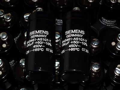 Two vintage NOS electrolytic capacitors 100uF 450V Siemens Germany ...