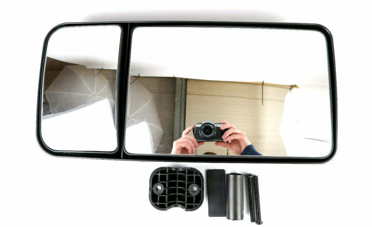DOUBLE UNIVERSAL MIRROR Tractors Truck Digger Wing Split Fixing Zoom ...