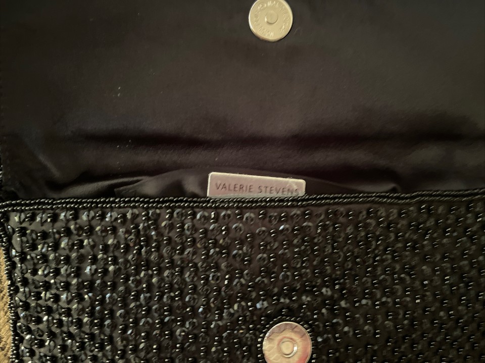Vintage Black Valerie Stevens Beaded Evening Bag Shoulder Strap snap ...