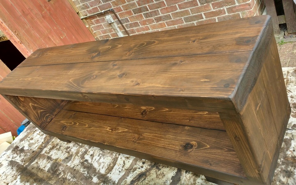 TV stand Chunky Rustic Side Table Wooden Sleeper 100cm cabinet lcd ...