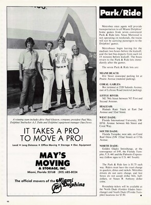 A.J. Duhe, Dan Dowe Miami Dolphins May's Moving Storage Vintage 1985 ...