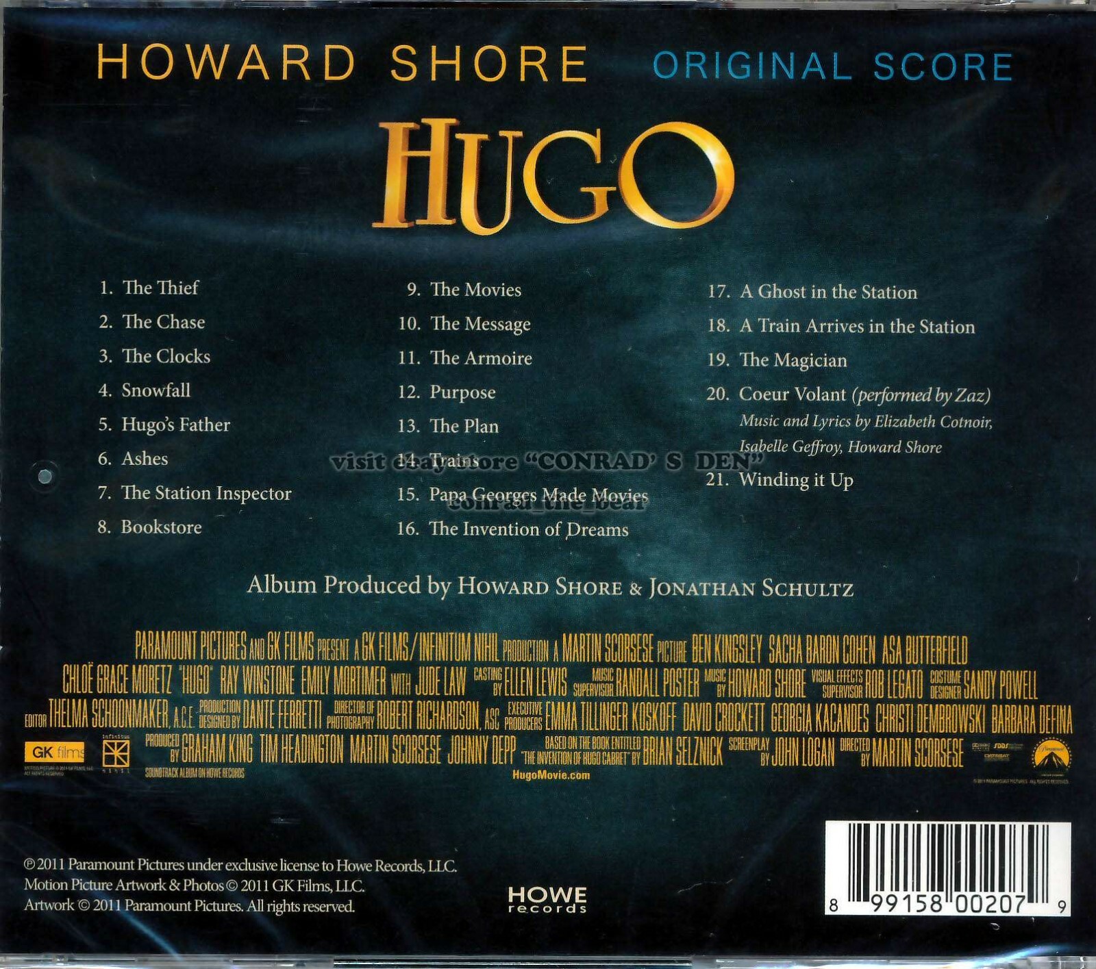 Hugo [Original Motion Picture Soundtrack] (CD, Nov-2011, Howe) for sale ...