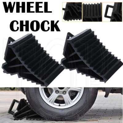 2 PCS Heavy Duty Rubber Wheel Chock Tough Chocks Stops Car Trailer Boat ...