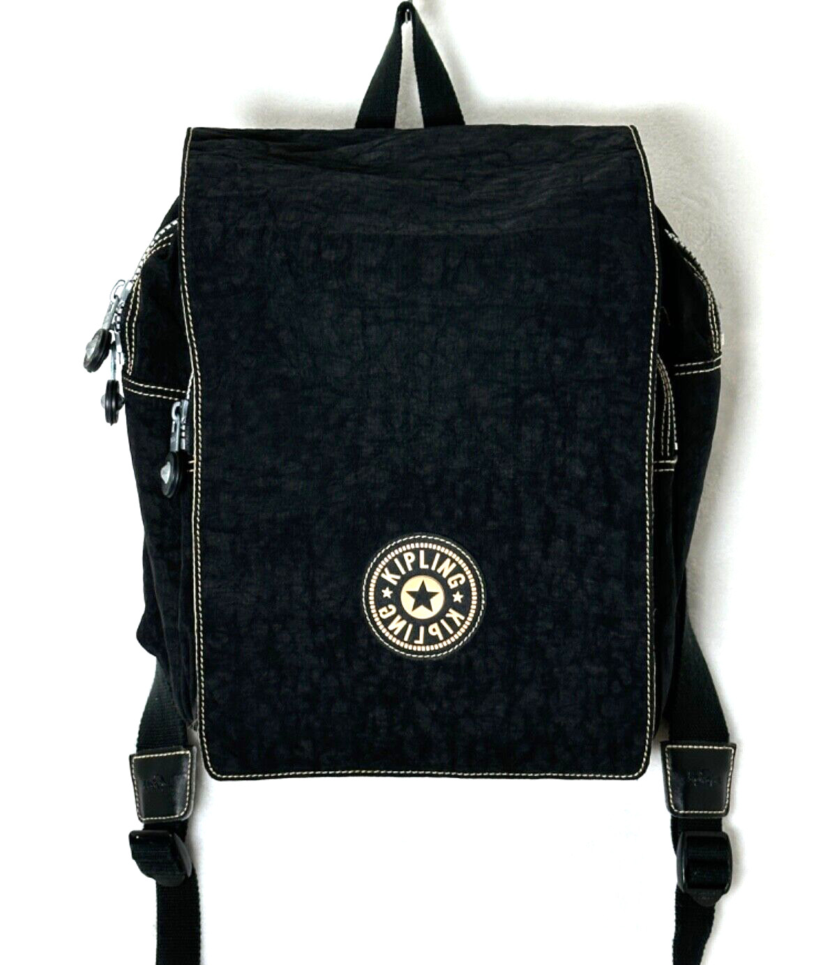 Vintage Kipling Backpack Flap Fold Over Nylon Travel … - Gem