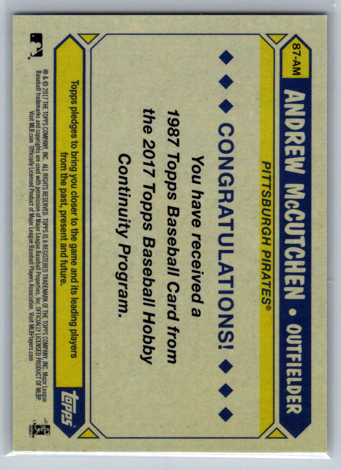 2017 Topps '87 Topps Silver Pack Chrome #87AM Andrew McCutchen Pirates ...