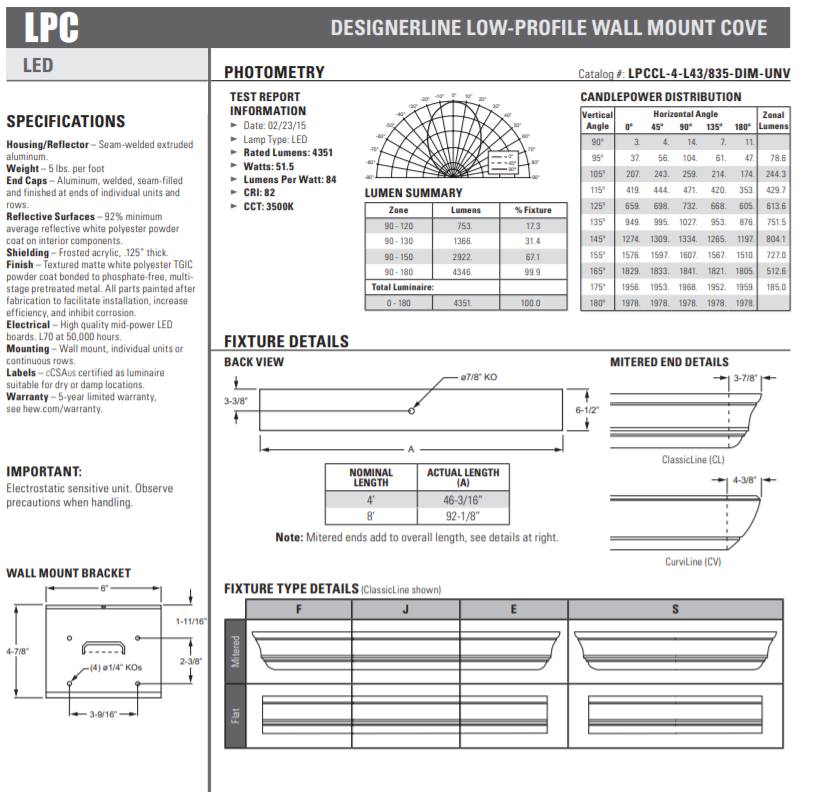 HE WILLIAMS LPCCL-4-L43/840-S/F-DIM-UNV-BLACK 4FT WM COVE LED LIGHT ...