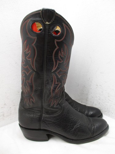 Justin Classic Black Bullhide Leather Roper Style 6775 Cowboy Boots Men ...