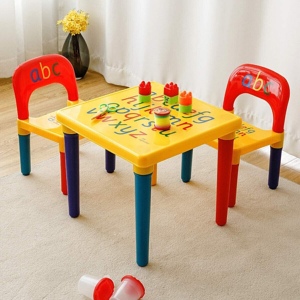 Kids Table and Chair Set ABC Alphabet Childrens Plastic Toddlers Childs ...