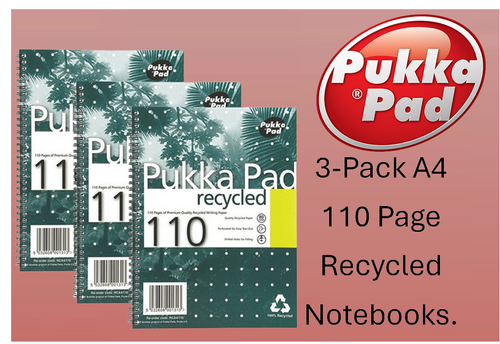 Pukka Pad, Recycled A4 Writing Pad – Wirebound Notebooks with 110 Pages ...