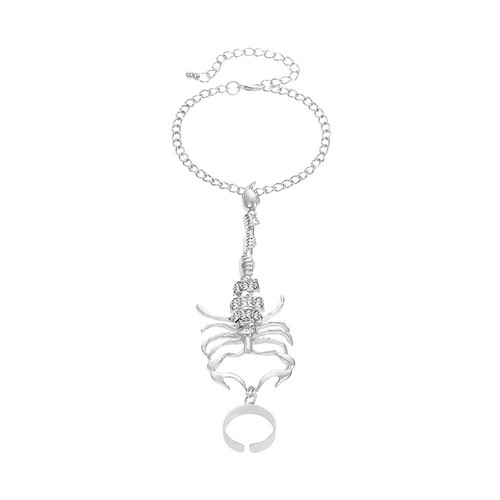 Glamorous Gold Scorpion Ring-Chain Bracelet Combo Adjustable Rhinestone ...