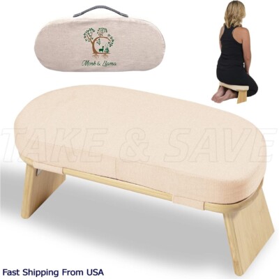 Bamboo Meditation Bench with Carrying Bag Kneeling Stool Portable Yoga ...