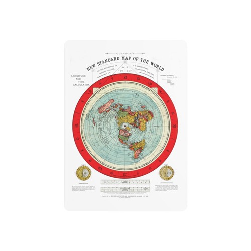 Gleason's 1892 New Standard Map of the World Flat Earth White Metal Art ...