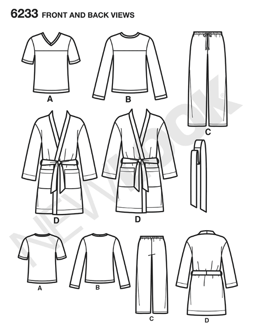 New Look Pattern Uncut 6233 Unisex Mens Womens Sleepwear Pajamas Robe ...