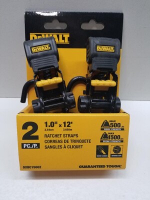 DEWALT 2PC 1" X 12' RATCHET STRAPES, 500LB WORK STRENGTH 1500LBS | eBay