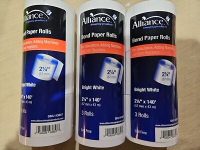 Alliance Bond Paper Rolls 9 Rolls 2.25 X 140' For Cash Registers Adding ...