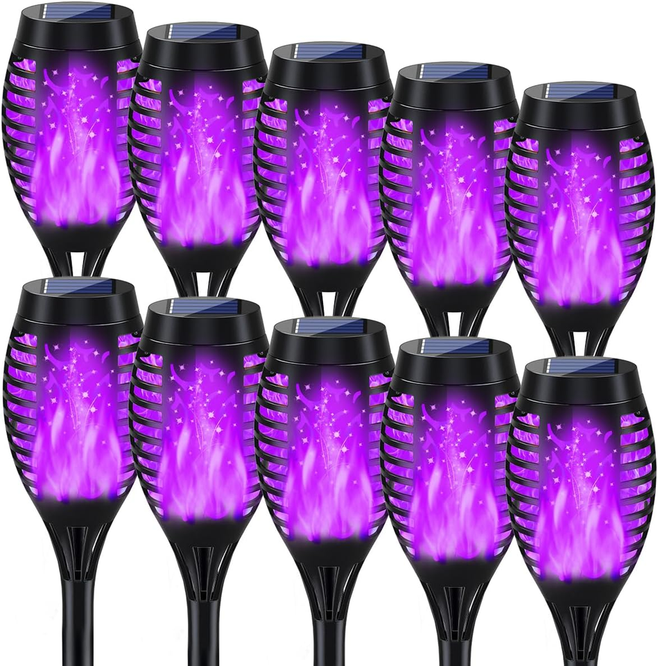 Outdoor Halloween Decorations, 10Pack Purple Flickering Flame Solar ...