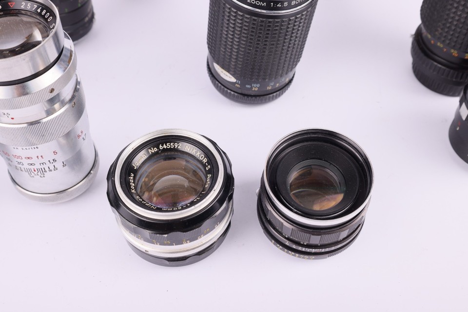 Assorted Vintage Film Camera Lenses Job Lot, Canon, Nikkor-S, Pentax-M ...