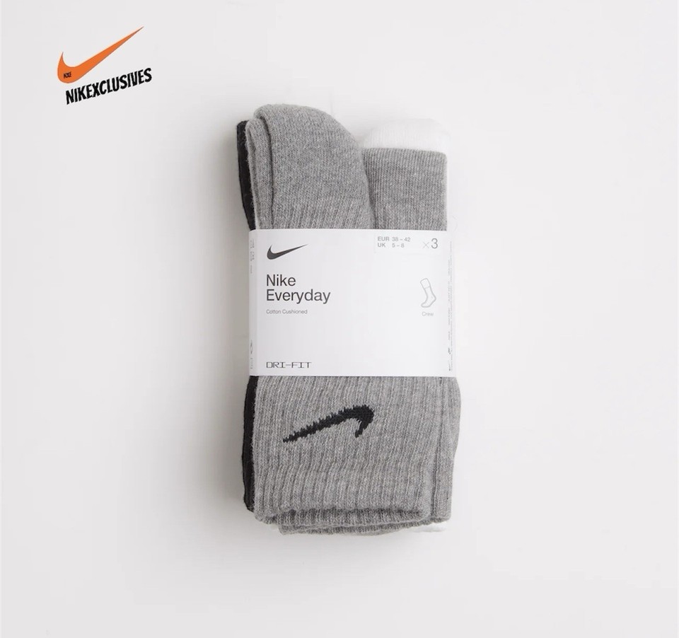 Nike Dri-Fit Everyday Cotton Cushioned Crew Socks SX7664 White Black S ...