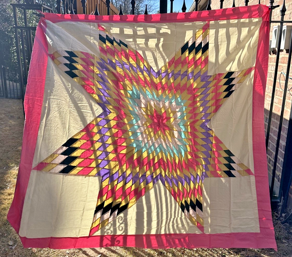 Handmade Holiday Native American Star Patchwork Cotton quilt top/topper ...