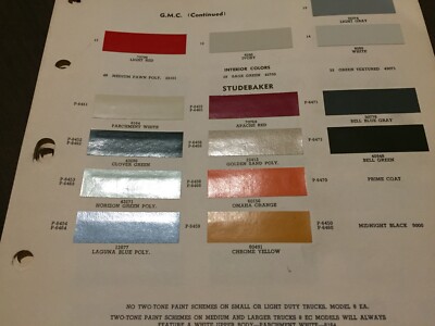 1964 STUDEBAKER TRUCK COLOR CHIPS CHART. ORIGINAL | eBay UK