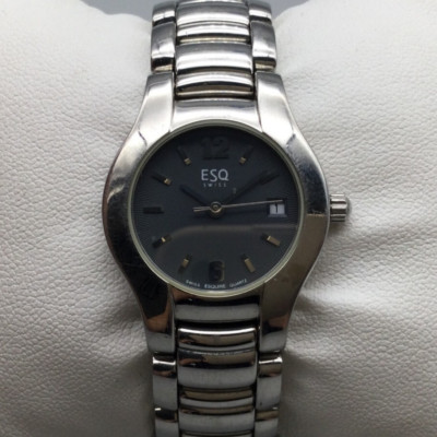 ESQ Swiss Movado Watch Women 25mm Silver Tone Date Gray Dial New ...