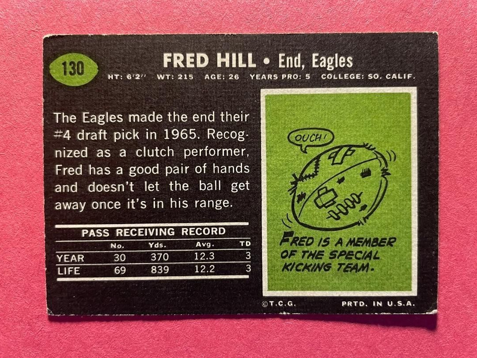 SIGNED FRED HILL AUTOGRAPHED 1969 TOPPS FOOTBALL CARD - EAGLES | eBay