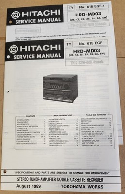 Hitachi HRD-MD03 Tuner/Amp Double Cassette Service Manual w/Supplement ...