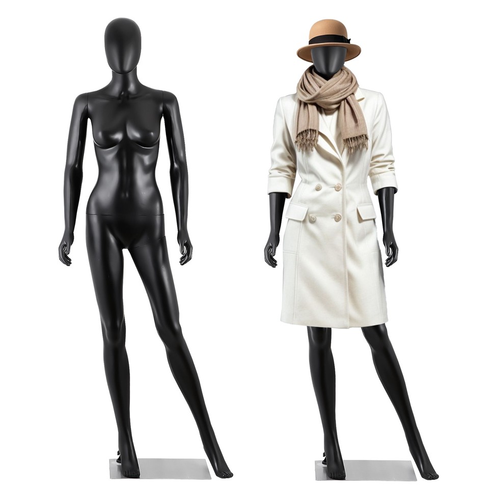 Black Adjustable Female Mannequin Faceless Plastic Full Body Dress Form ...