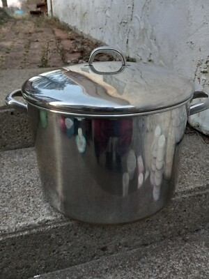 LARGE Revere Ware 16 Qt Quart Copper Bottom Stock Pot Pan & Lid 1801 ...