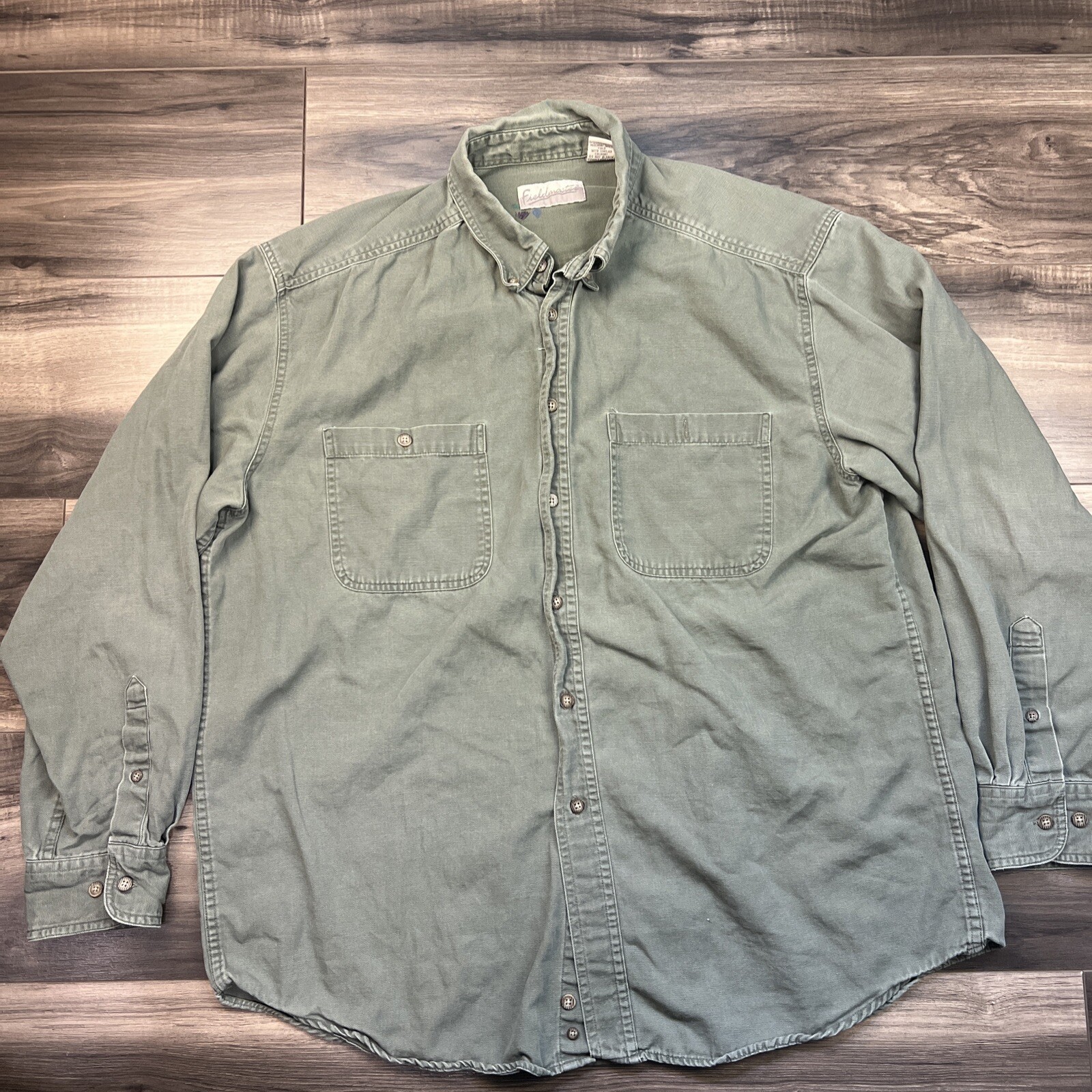 Fieldmaster Shirt Mens Large Green Button Up Long Sleeve Custom Face | eBay