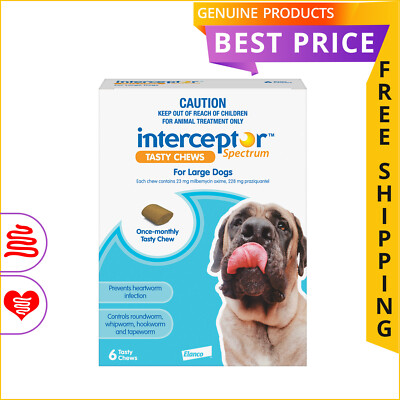 INTERCEPTOR Spectrum Heartworm Worms Prevention 6 Doses for Dog 22 to ...