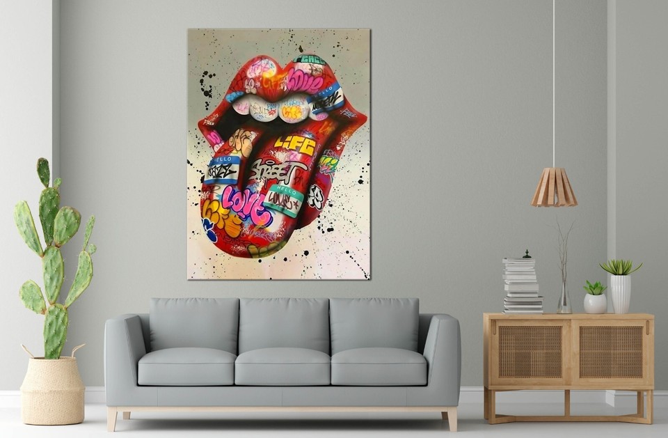 Lip graffiti Canvas painting,Pop Art,Tongue canvas print,Sexy lips art ...