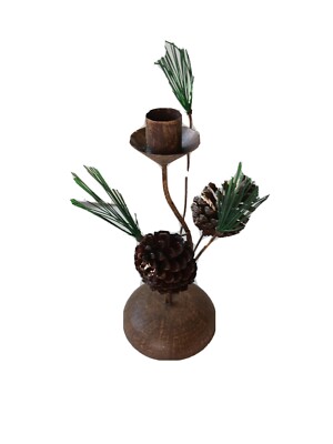 Pinecone and Pine Needle Metal Candlestick 10 inches | eBay