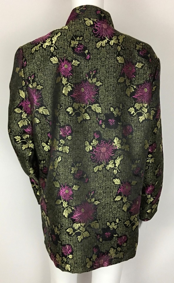 Robert Louis Silk Blend Brocade Asian Mandarin Collar Blazer Jacket ...