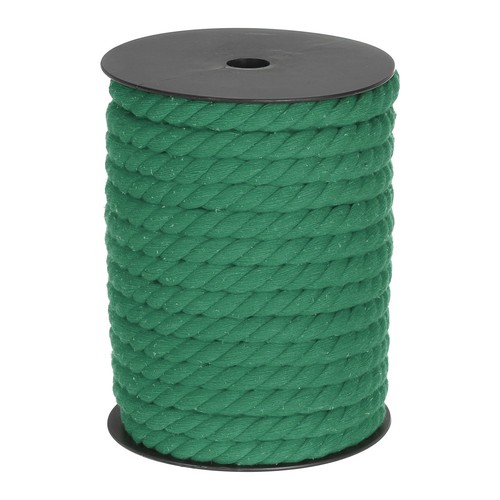 Cotton Rope 3 Strand Twisted Braided Rope Cord, Grass Green 23m 10mm ...