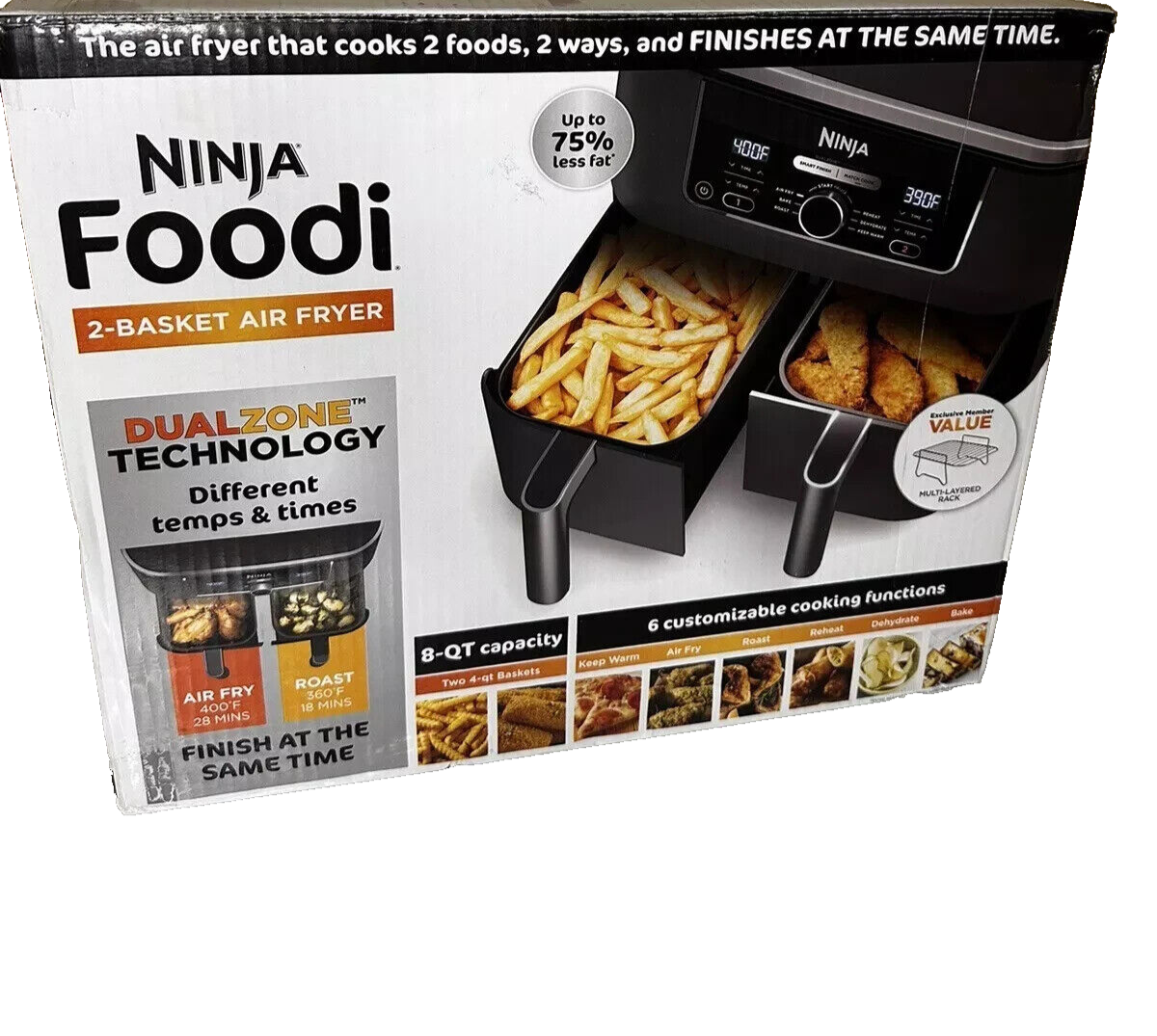 Ninja - AD150 Foodi 8 Quart 6-in-1 DualZone 2-Basket Air Fryer, match ...