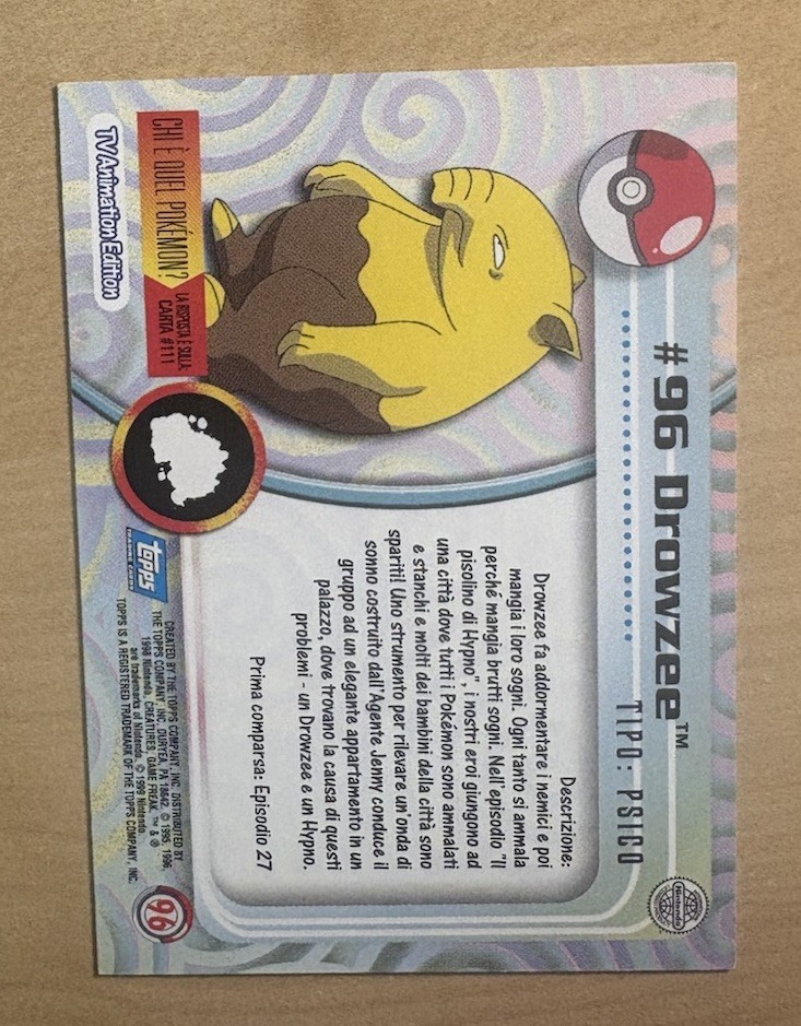 Pokémon 2000 Topps DROWZEE Card #96, Animation Edition Series 3 ...