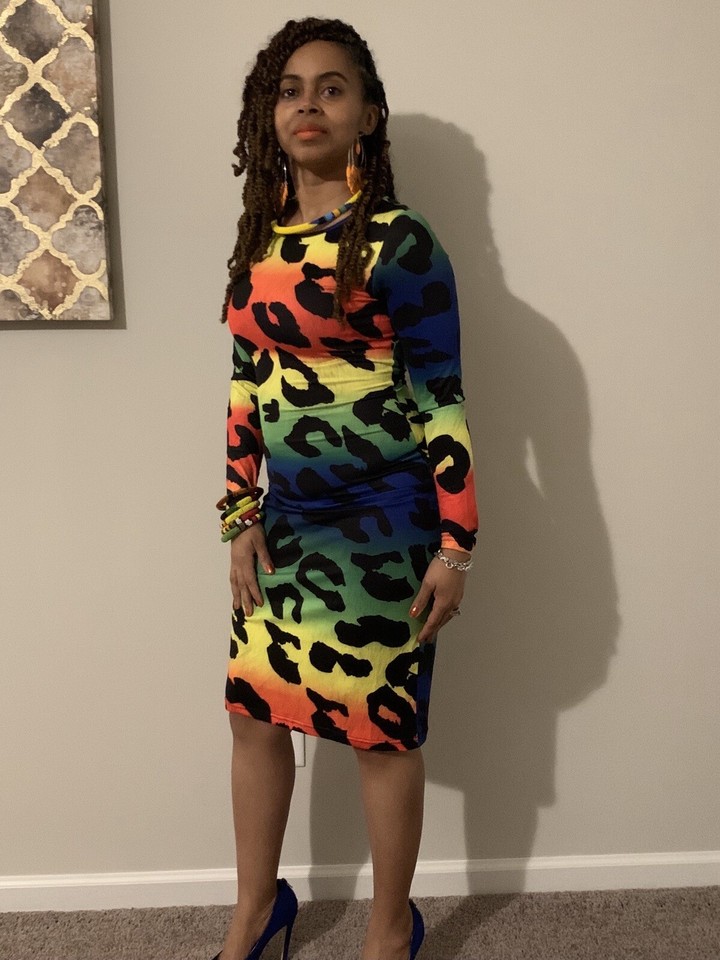 Rainbow Leopard Long Sleeve Knee Length Rasta Dress | eBay