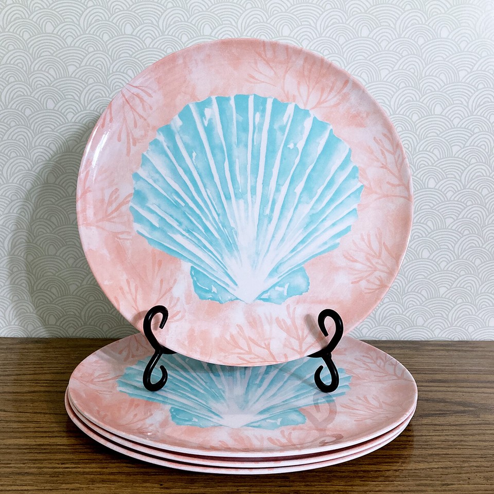 Sea Life Plates Set 4 Melamine 11" Indoor Outdoor Beach Nautical | eBay