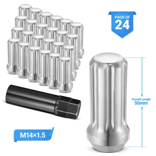 24 Chrome M14x1.5 Spline Lug Nuts + Key For Chevy GMC Silverado Sierra ...